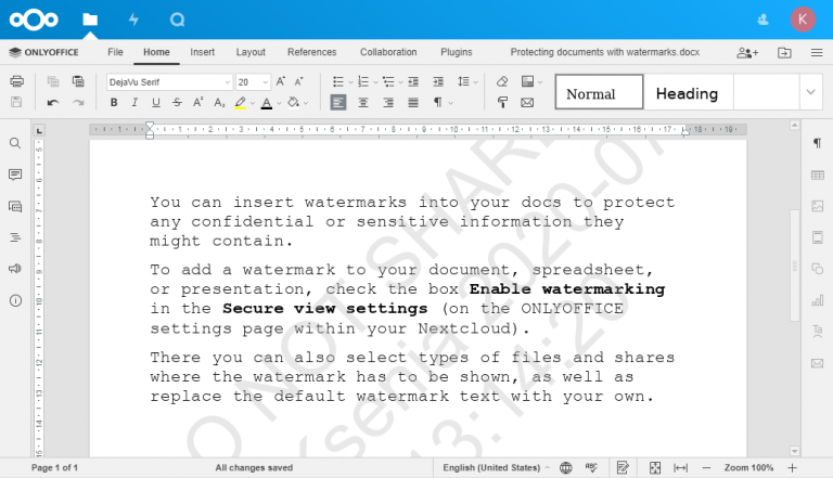 ONLYOFFICE-Nextcloud integration: Watermarking | ONLYOFFICE Blog