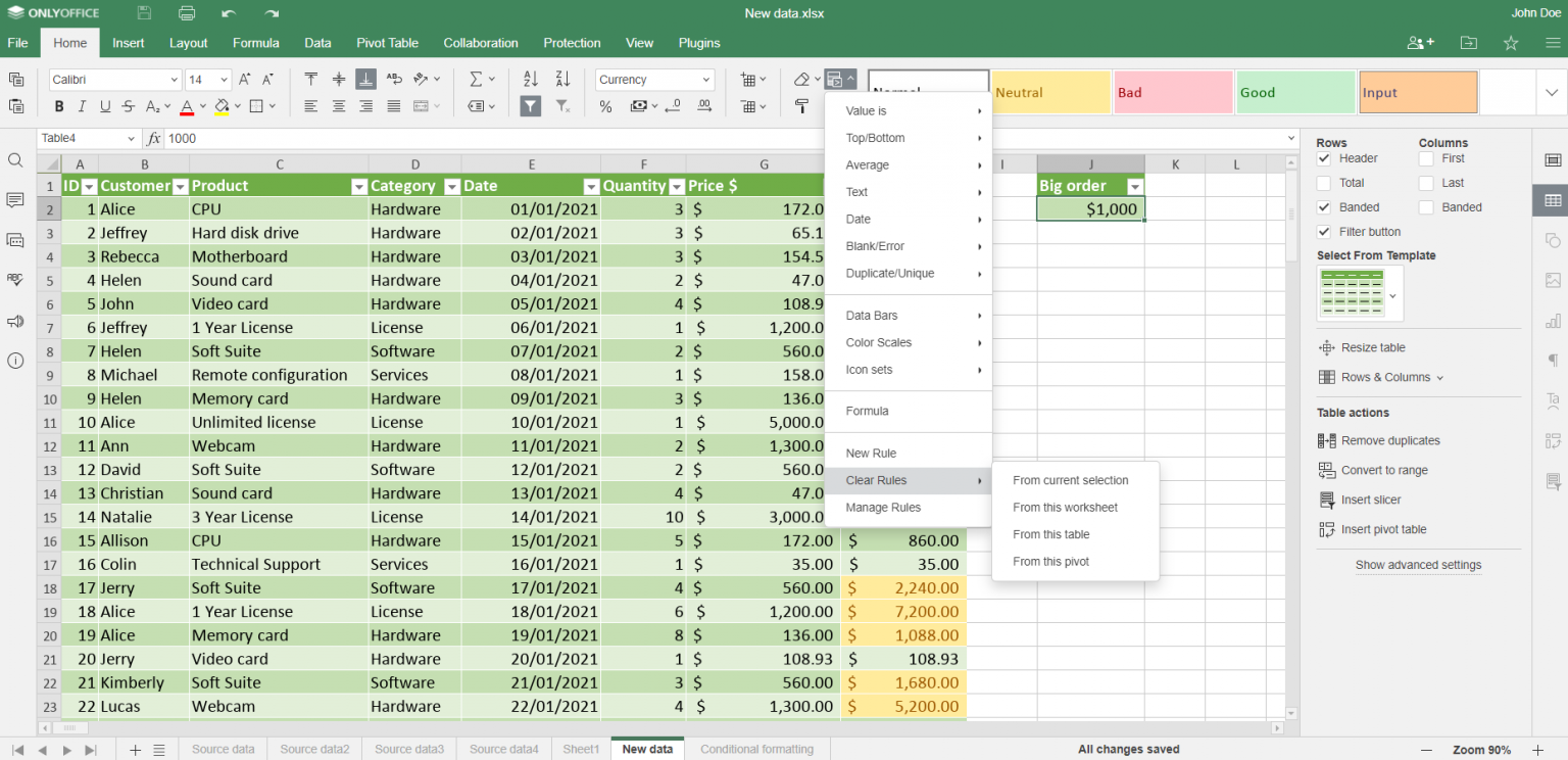 Conditional formatting based on another cell in Excel sheets