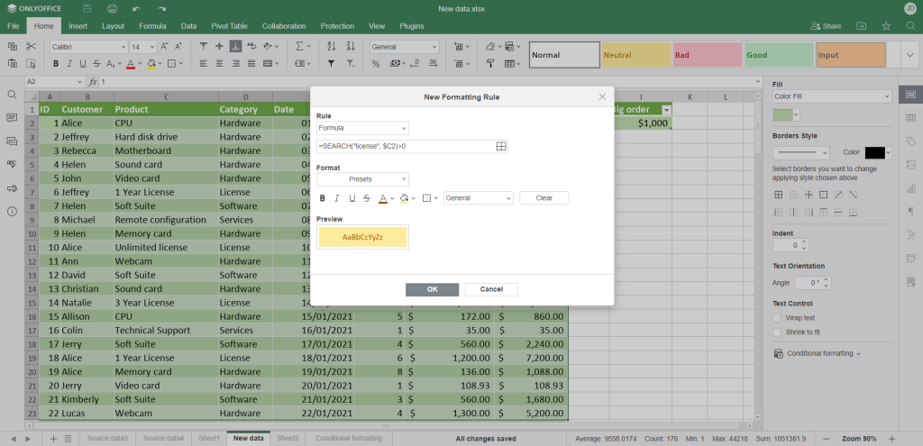 Conditional formatting based on another cell in Excel sheets