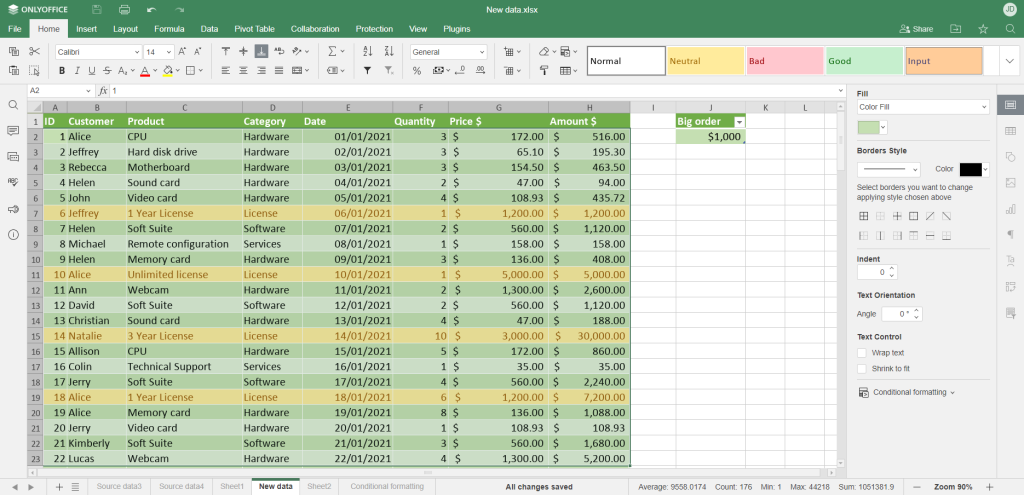 Conditional formatting based on another cell in Excel sheets
