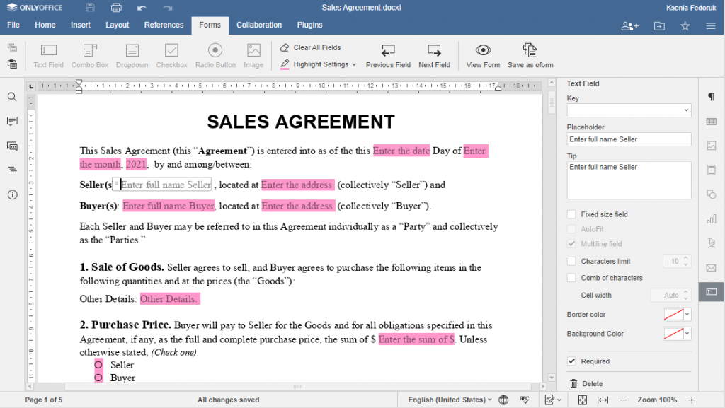 Formularios de ONLYOFFICE: los nuevos formatos OFORM y DOCXF