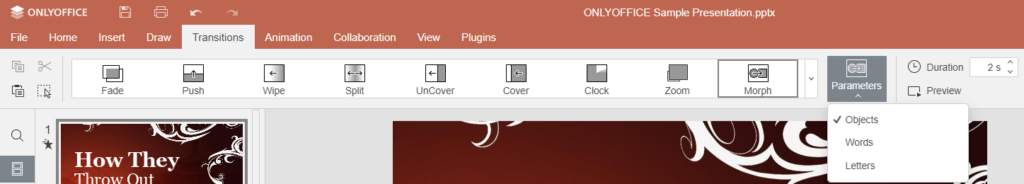 Transiciones de PowerPoint en presentaciones | ONLYOFFICE