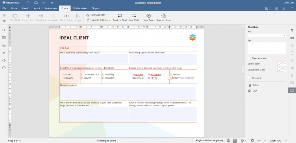 Creating fillable workbooks and worksheets | ONLYOFFICE