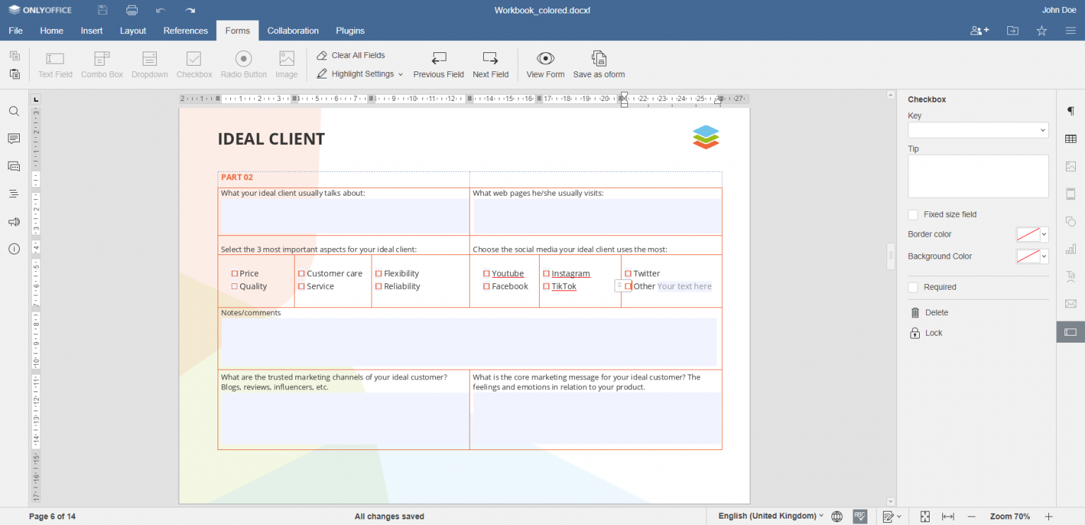 Creating fillable workbooks and worksheets | ONLYOFFICE