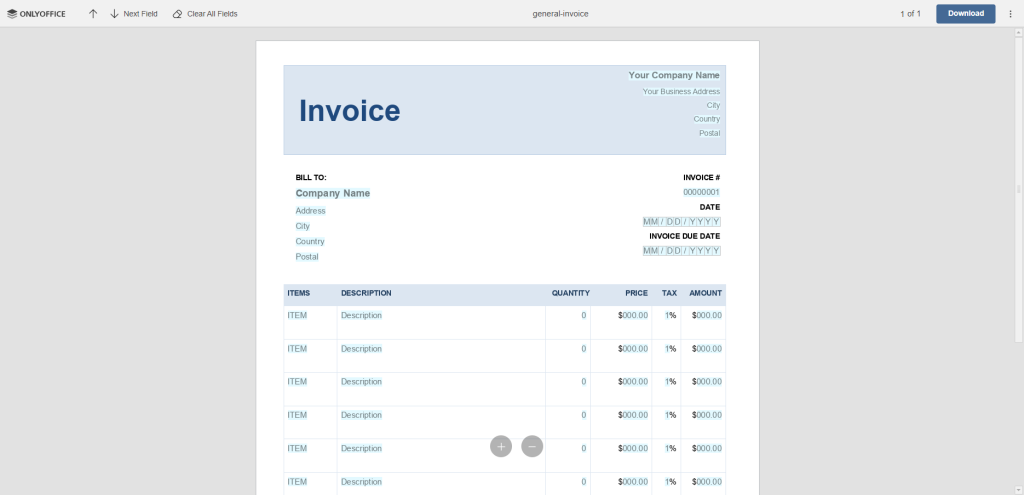 Top 10 most popular office documents in the OFORM library