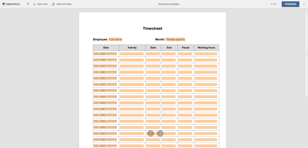 Top 10 most popular office documents in the OFORM library