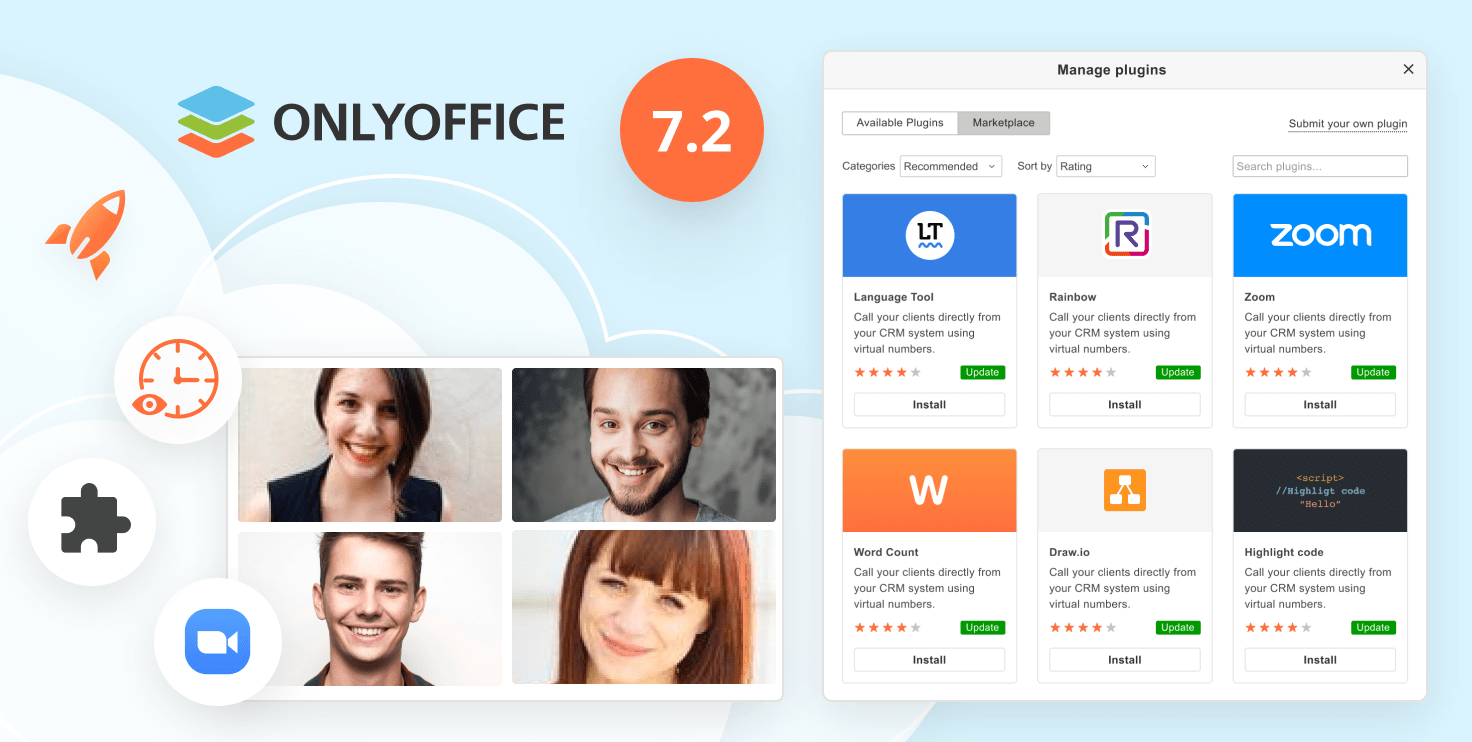 O ONLYOFFICE Docs v7.2 foi lançado: mercado de plug-ins