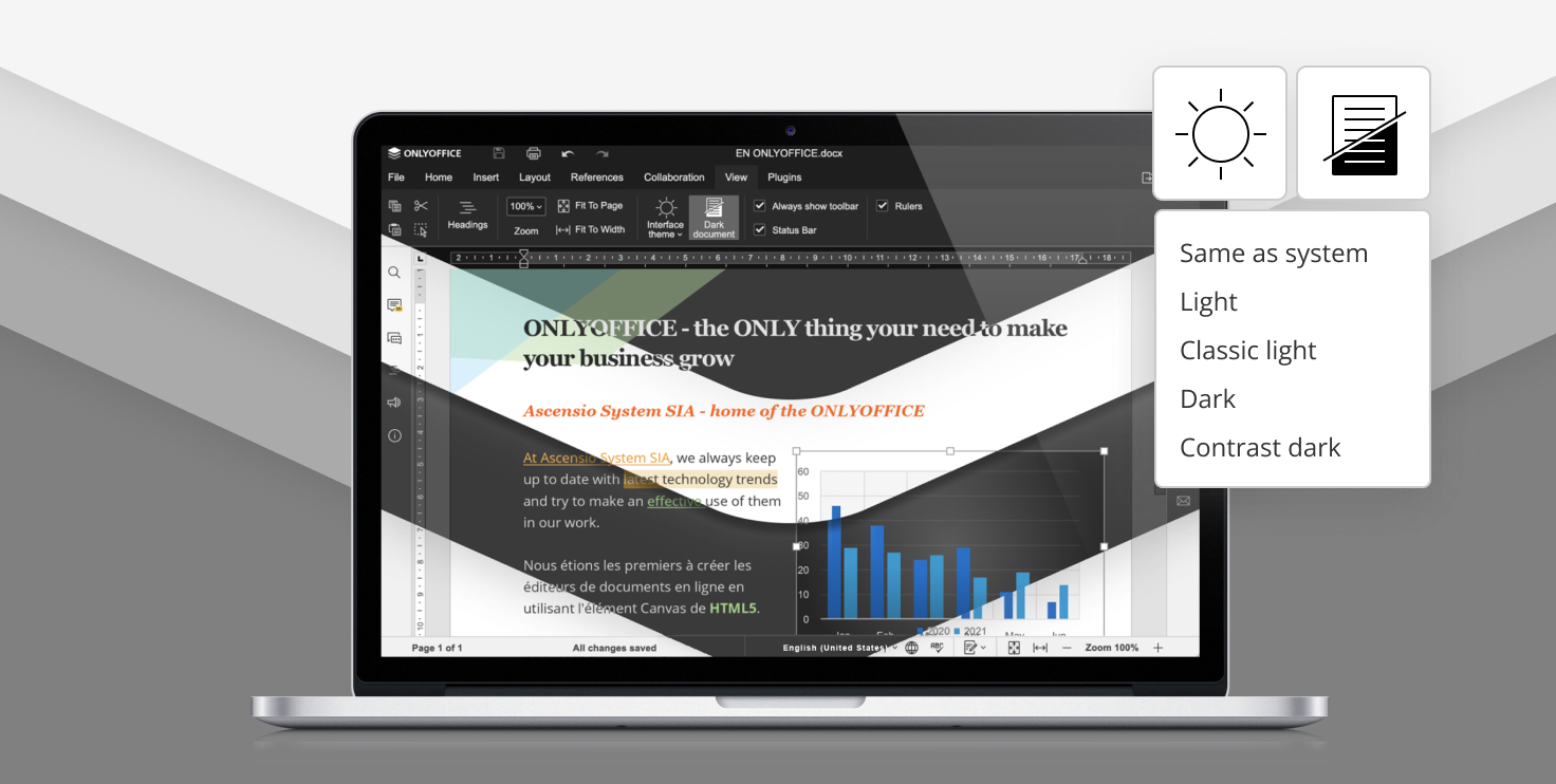 Editor ONLYOFFICE: come cambiare il tema dell'interfaccia