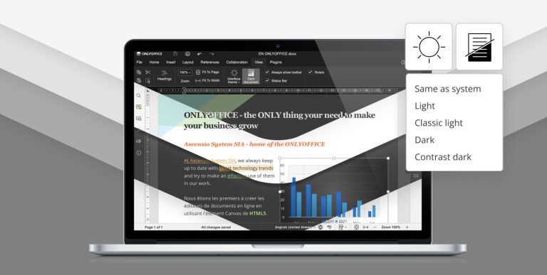 Como alterar o tema da interface nos editores do ONLYOFFICE