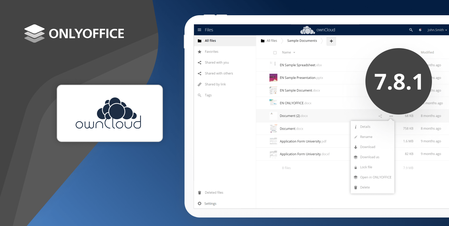 用于 ownCloud 的 ONLYOFFICE 连接器 v7.8.1 现已发布，包括新的安全设置和丹麦语的界面