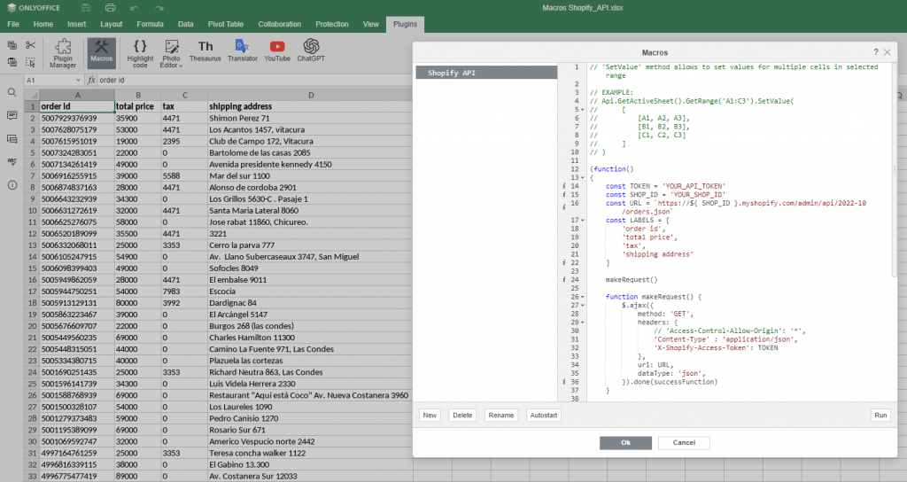Use ONLYOFFICE macro to track orders on Shopify | ONLYOFFICE Blog