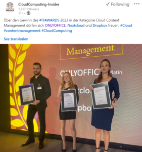 ONLYOFFICE comes first in Cloud Computing Insider Awards 2023| ONLYOFFICE Blog