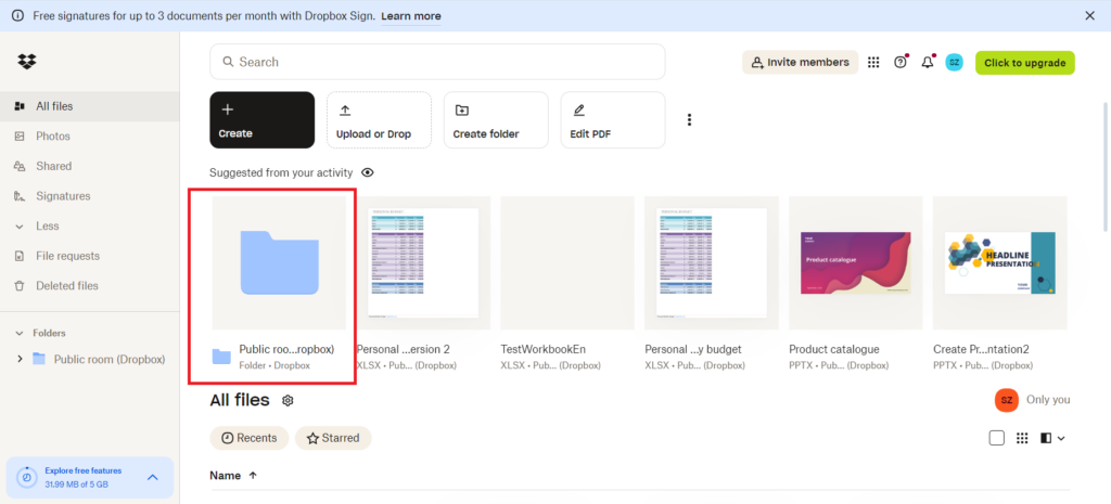 Almacenar salas públicas de ONLYOFFICE DocSpace en Dropbox