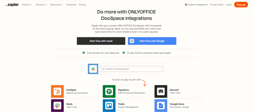 ONLYOFFICE DocSpace and Slack integration via Zapier