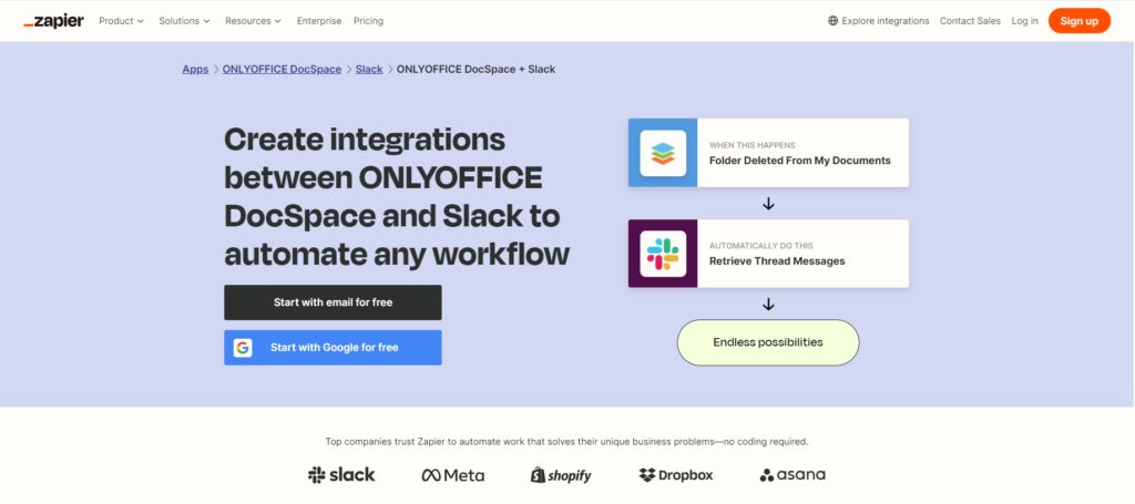ONLYOFFICE DocSpace and Slack integration via Zapier