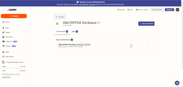 ONLYOFFICE DocSpace and Slack integration via Zapier