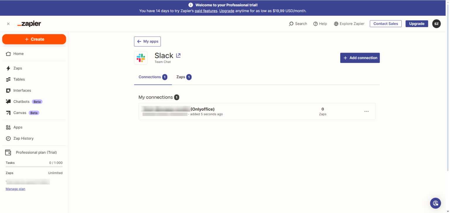 ONLYOFFICE DocSpace and Slack integration via Zapier