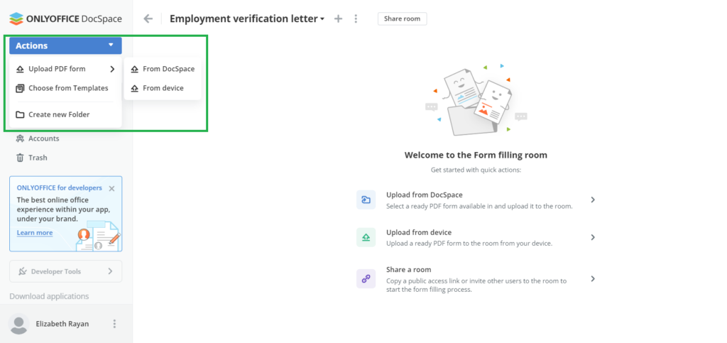 How to use form filling rooms in ONLYOFFICE DocSpace