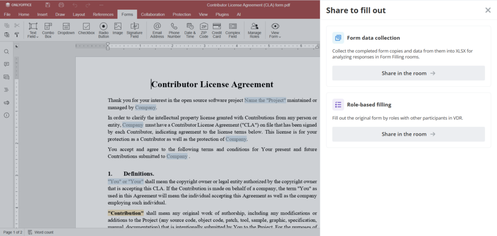 Cómo coeditar formularios PDF en ONLYOFFICE