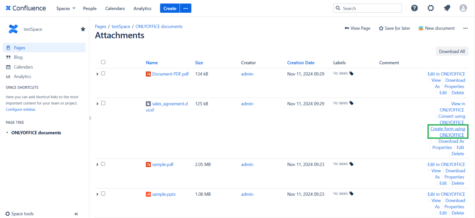 ONLYOFFICE connector for Confluence v6.1: how to work on PDF forms