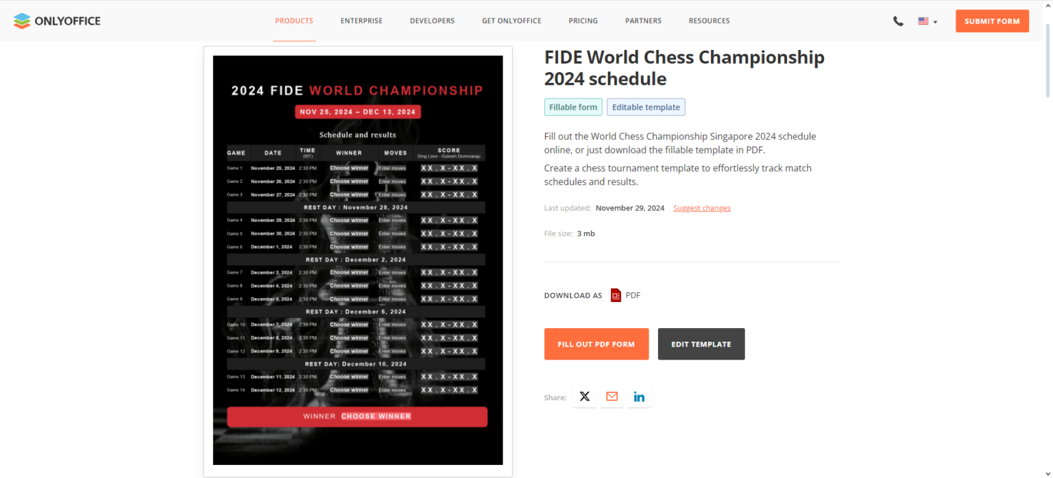 FIDE World Chess Championship 2024: schedule and results