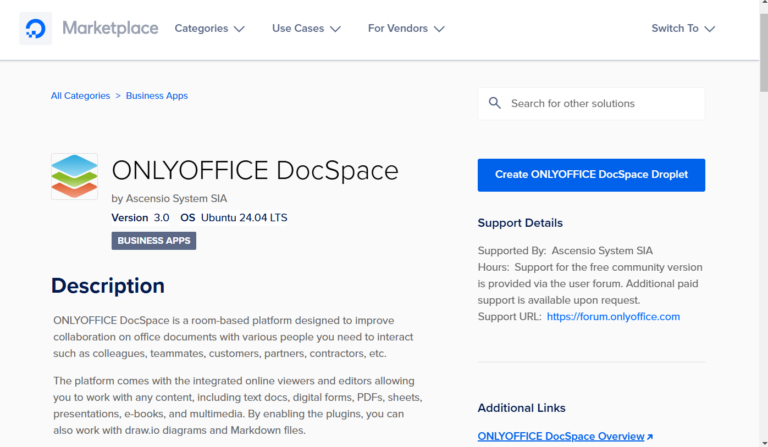 La app ONLYOFFICE DocSpace está disponible en DigitalOcean