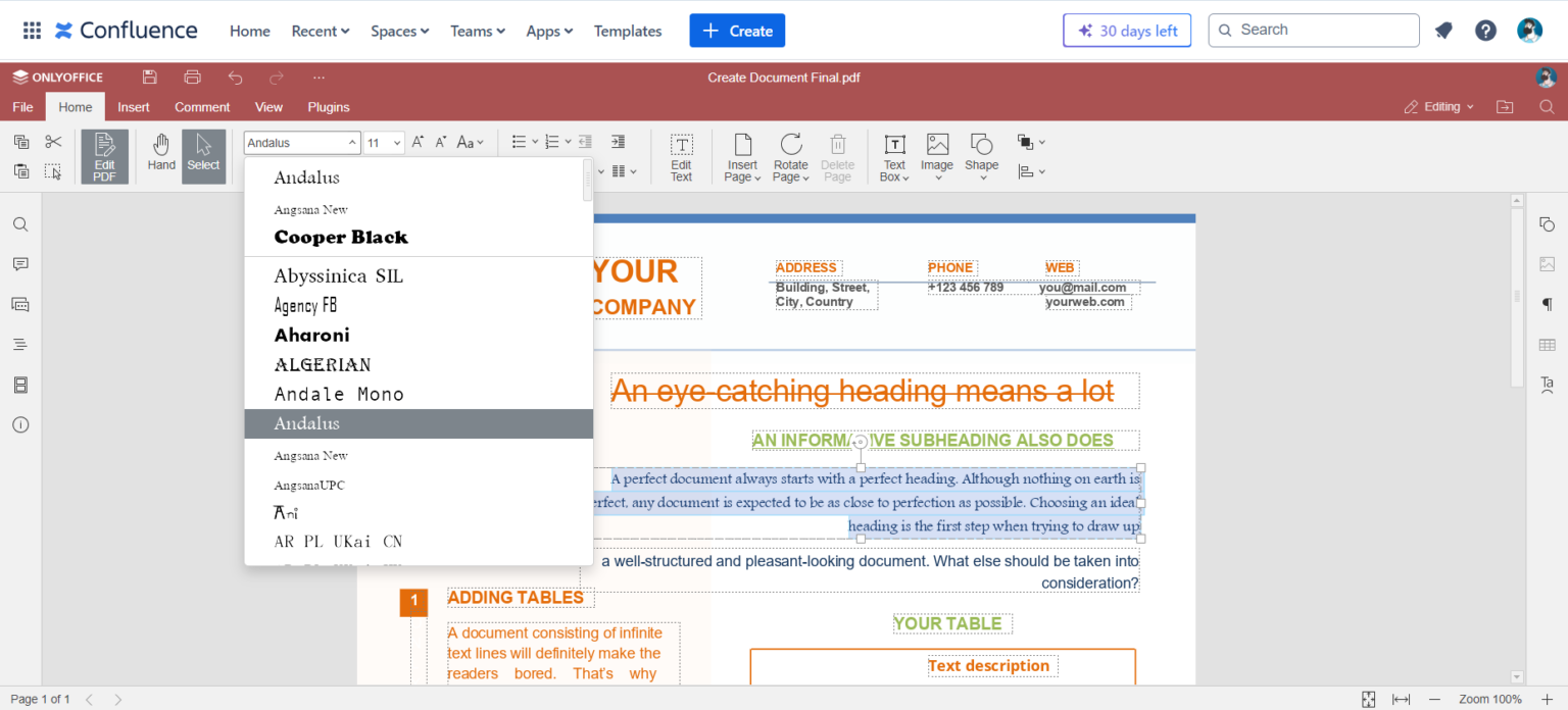 ONLYOFFICE v1.2.0 para Confluence: edita y colabora en PDF