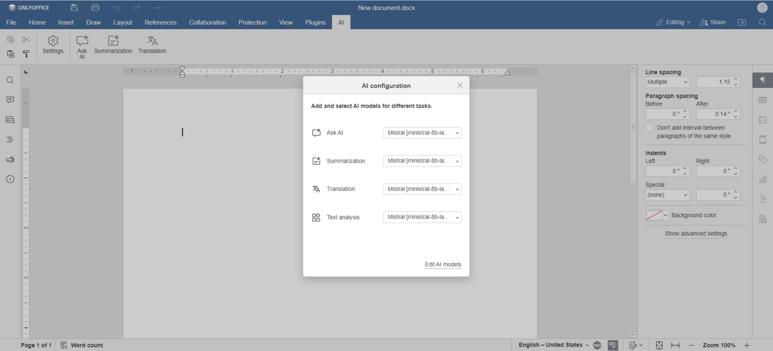How to use Mistral AI in ONLYOFFICE: a quick guide