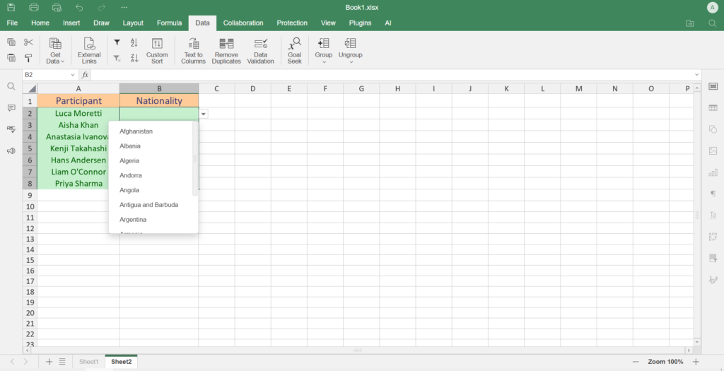How to create a drop-down list in Excel sheet