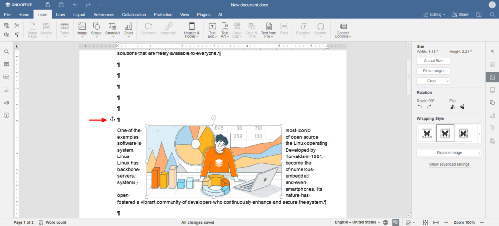 What is the anchor in Word document and how to remove it?
