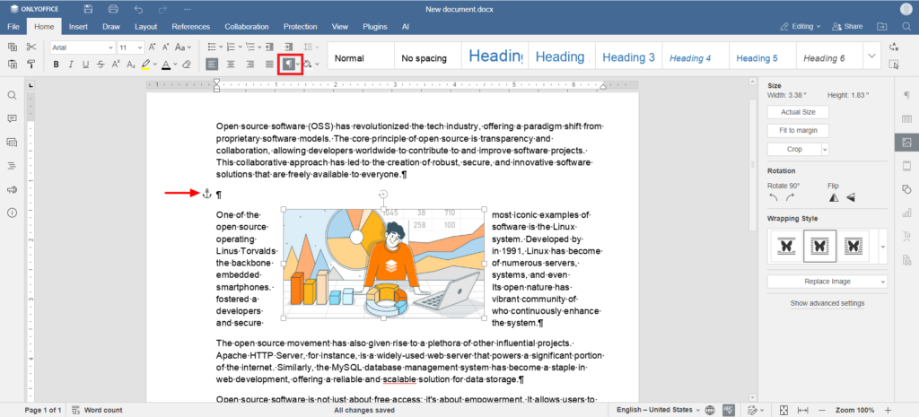 What is the anchor in Word document and how to remove it?