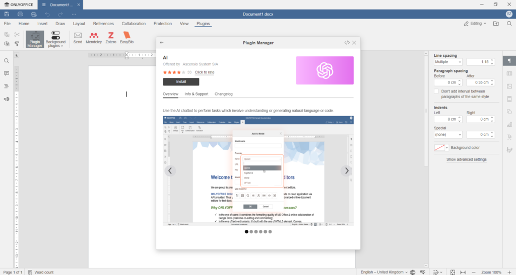 How to connect Ollama to ONLYOFFICE and use its AI models