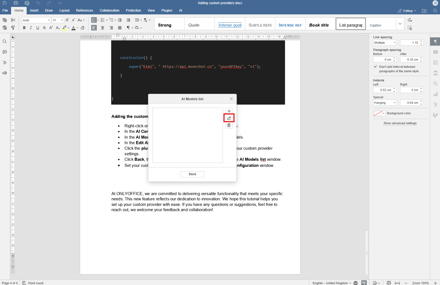 How to add a custom provider to the ONLYOFFICE AI plugin | ONLYOFFICE Blog