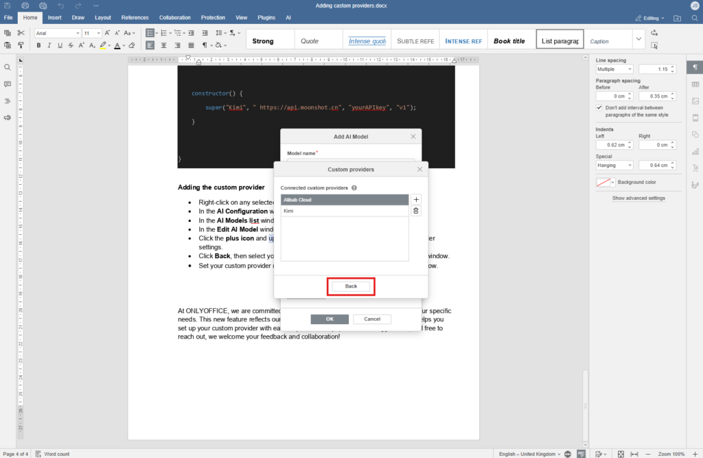 How to add a custom provider to the ONLYOFFICE AI plugin | ONLYOFFICE Blog