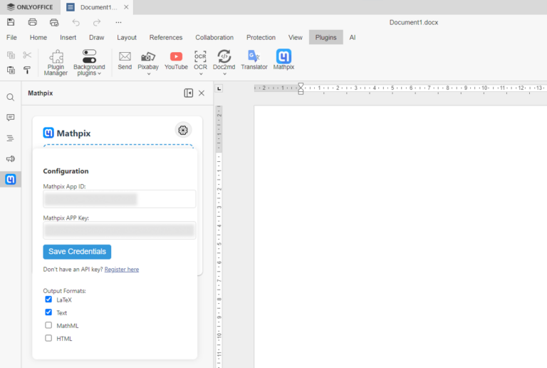 Plugin Mathpix en ONLYOFFICE: convierte fórmulas y texto