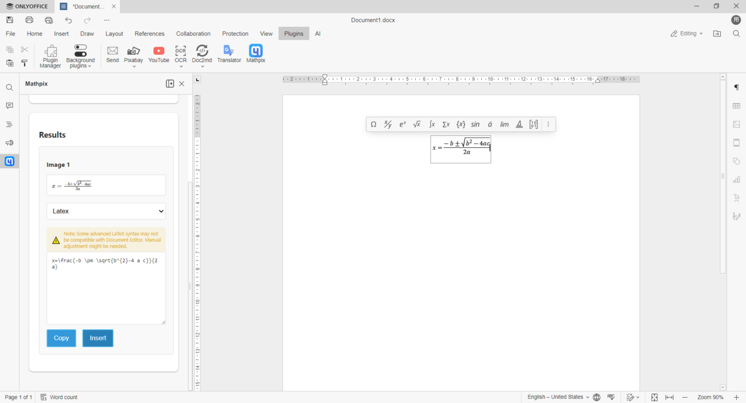 Plugin Mathpix en ONLYOFFICE: convierte fórmulas y texto