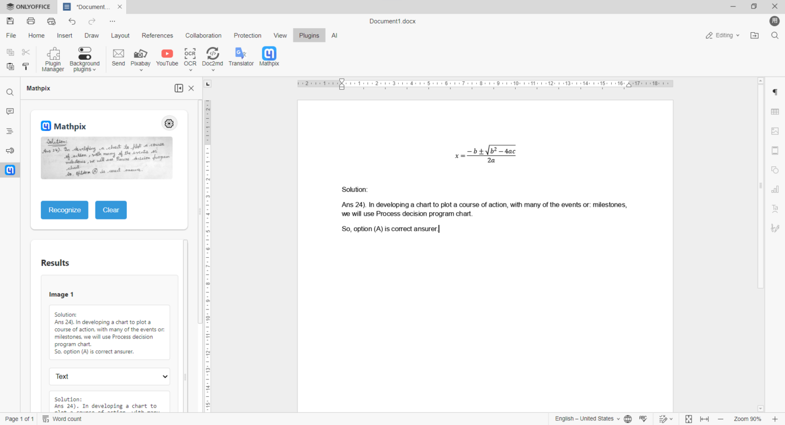 Plugin Mathpix en ONLYOFFICE: convierte fórmulas y texto