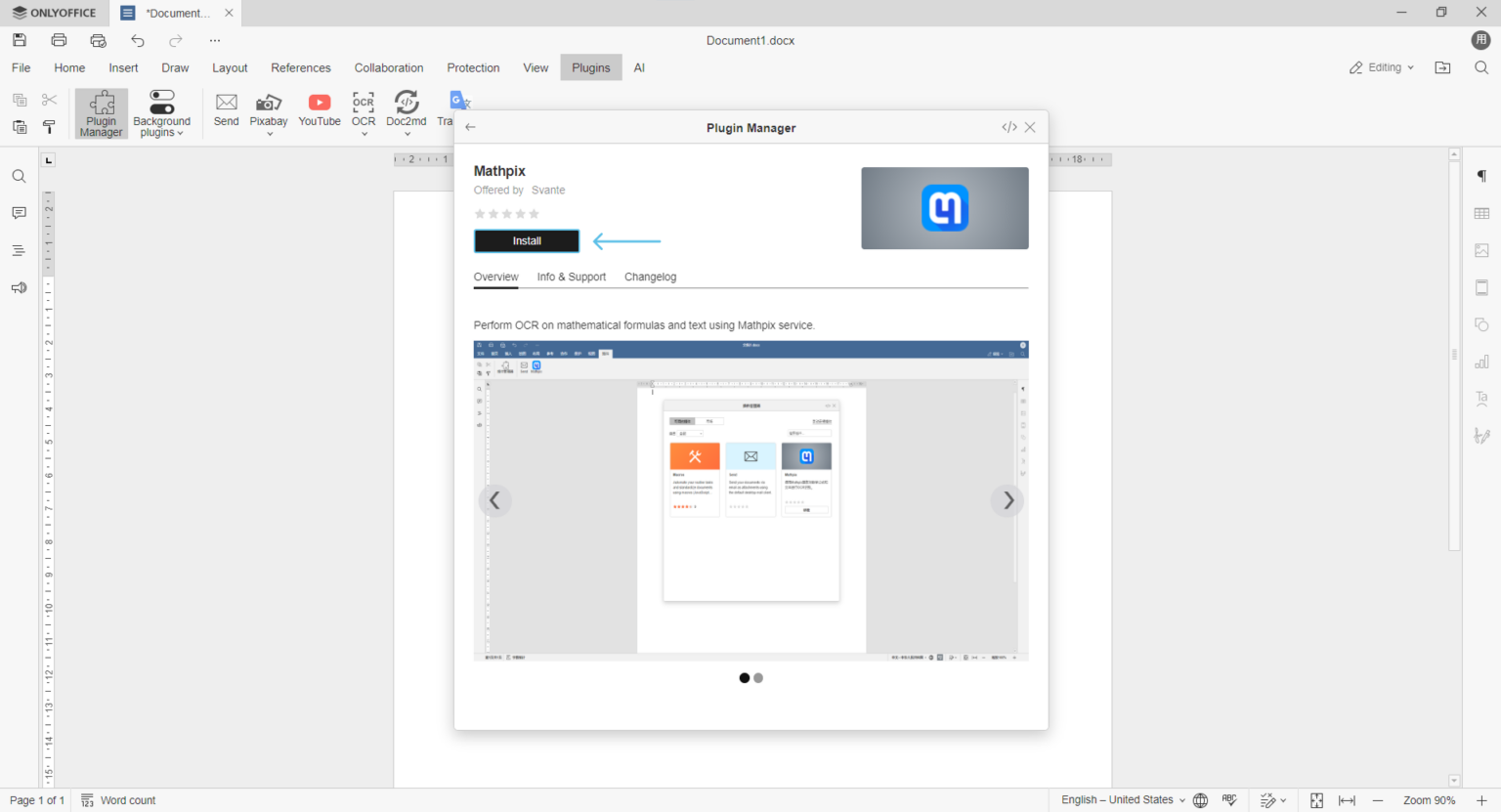 Plugin Mathpix en ONLYOFFICE: convierte fórmulas y texto