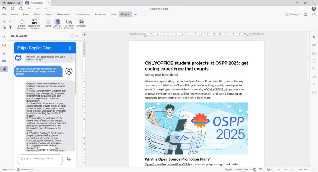 Los proyectos estudiantiles de ONLYOFFICE en el OSPP 2025