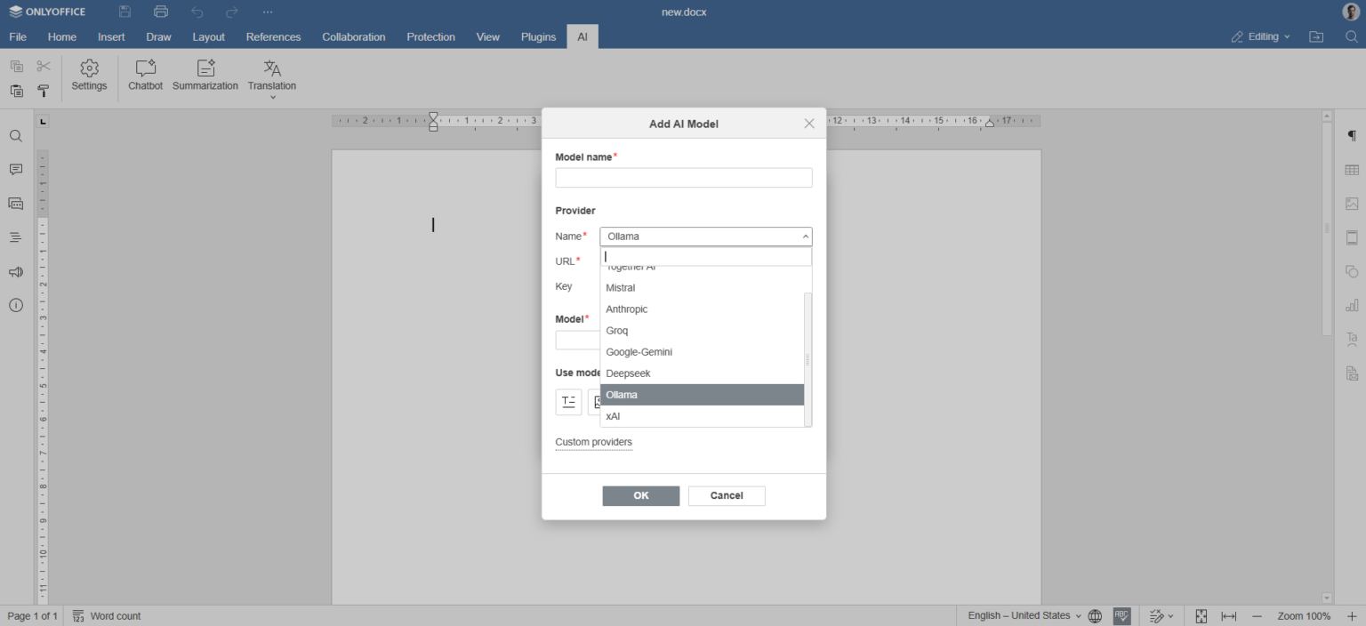 How to use Ollama AI models offline in ONLYOFFICE
