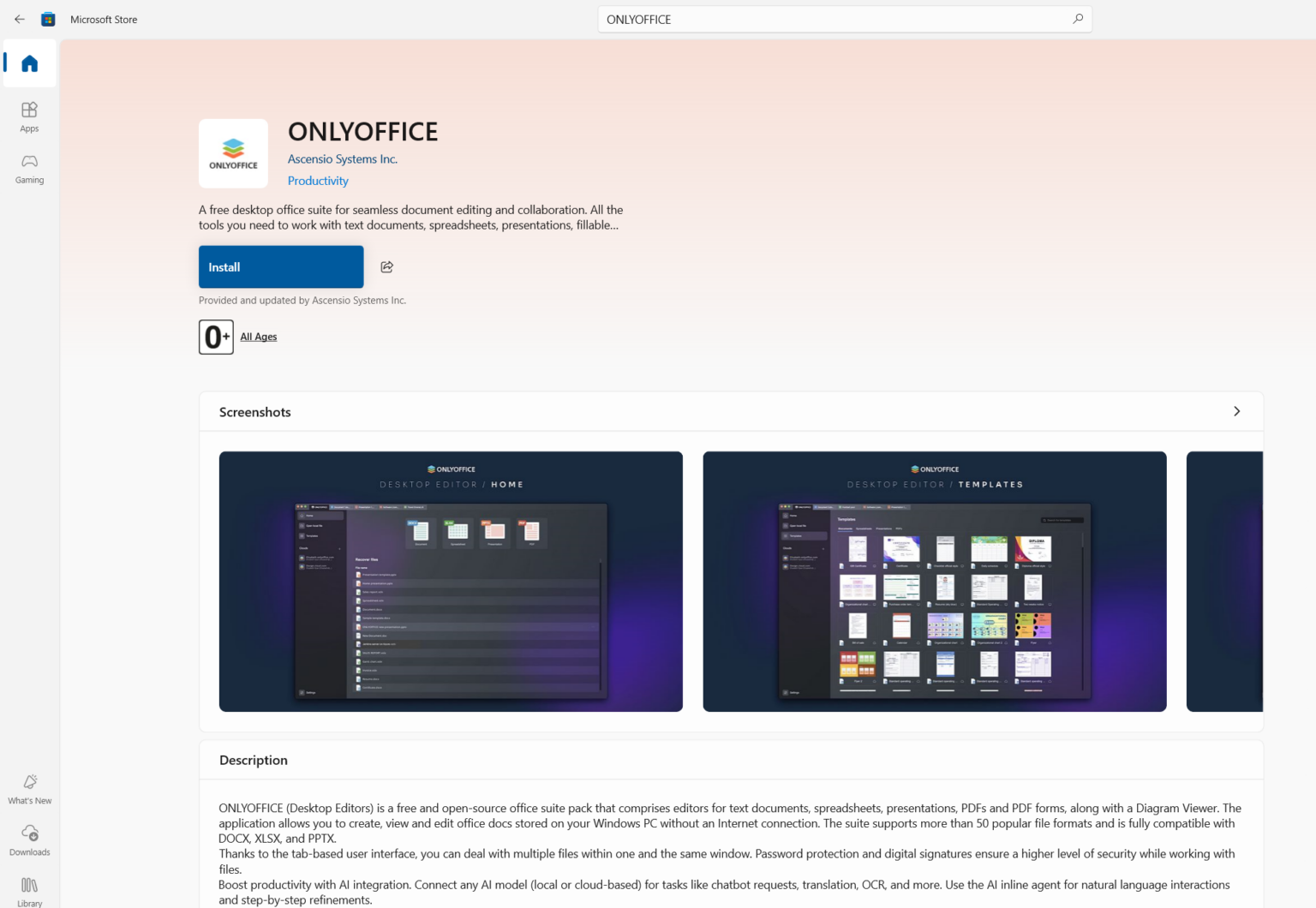 ONLYOFFICE Desktop Editors disponible sur le Microsoft Store