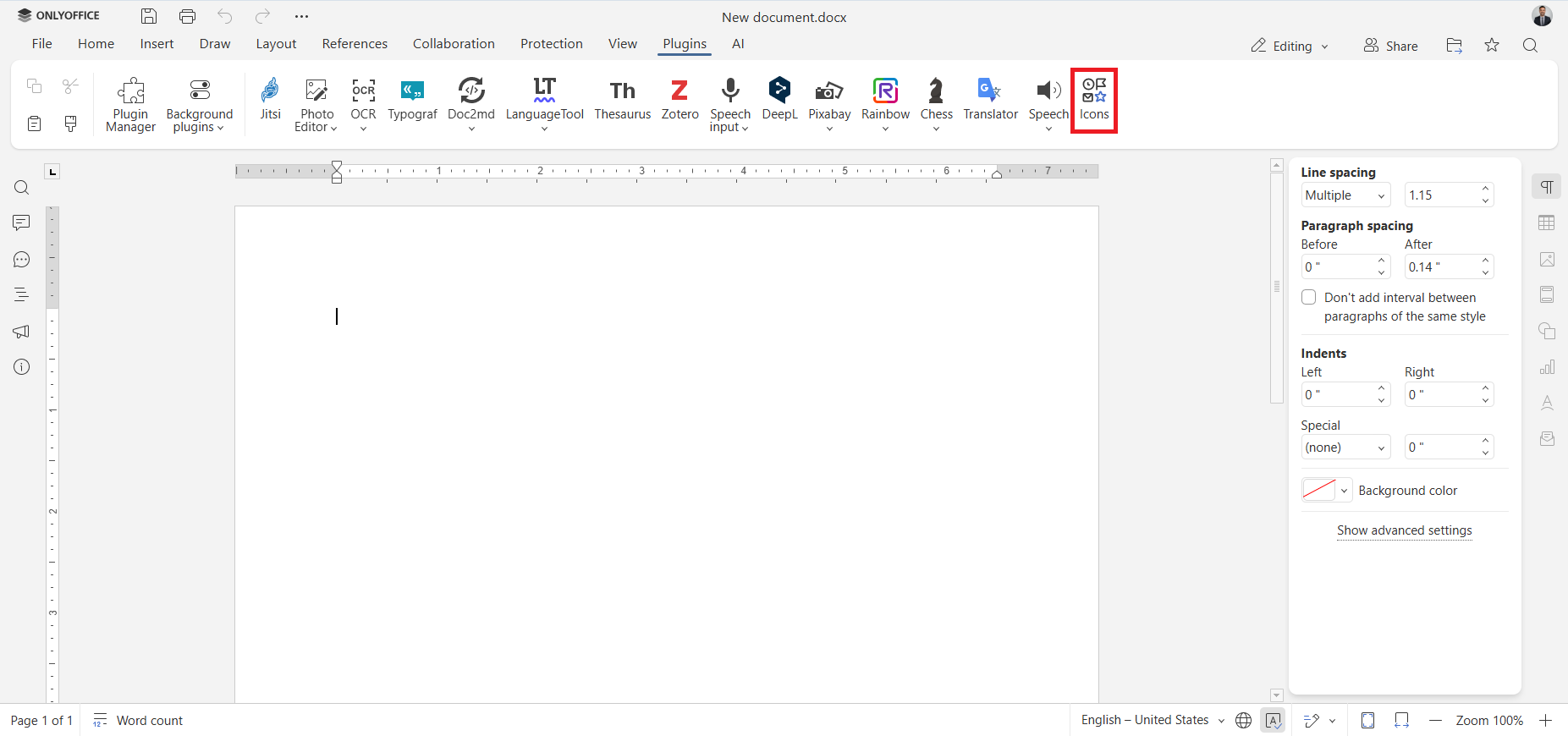 New Icons plugin for ONLYOFFICE: insert customizable icons